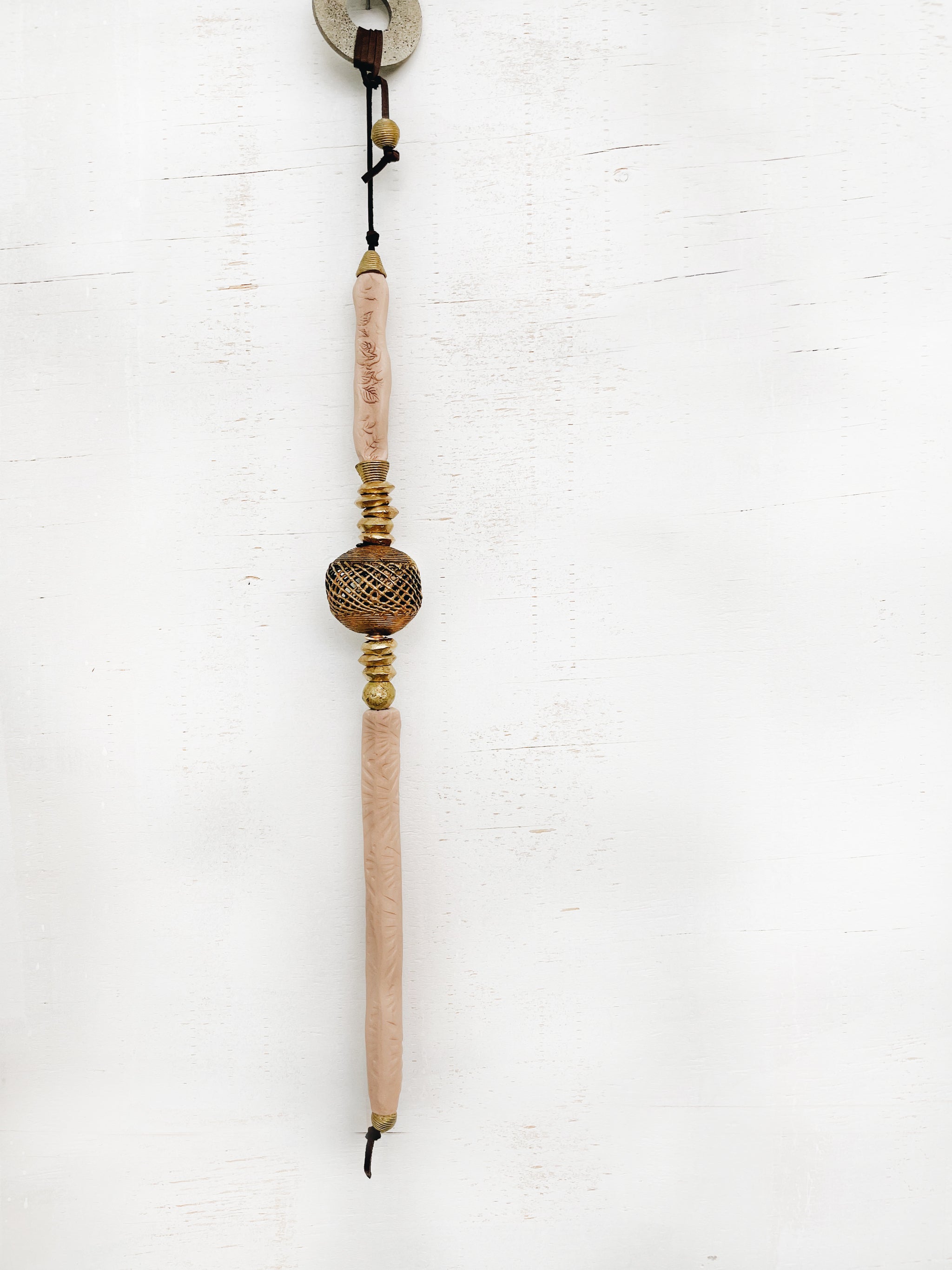 Brass & Rose Terracotta Clay Home Silent Wind Chime by Jester Swink
